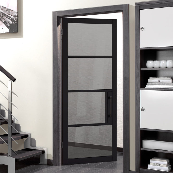 Chelsea 4 Pane Black Primed Internal Door Pair - Clear Glass