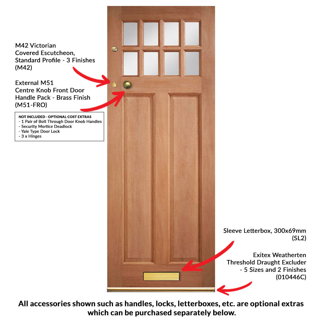 Chigwell Hardwood Front Door - Clear Toughened Double Glazing