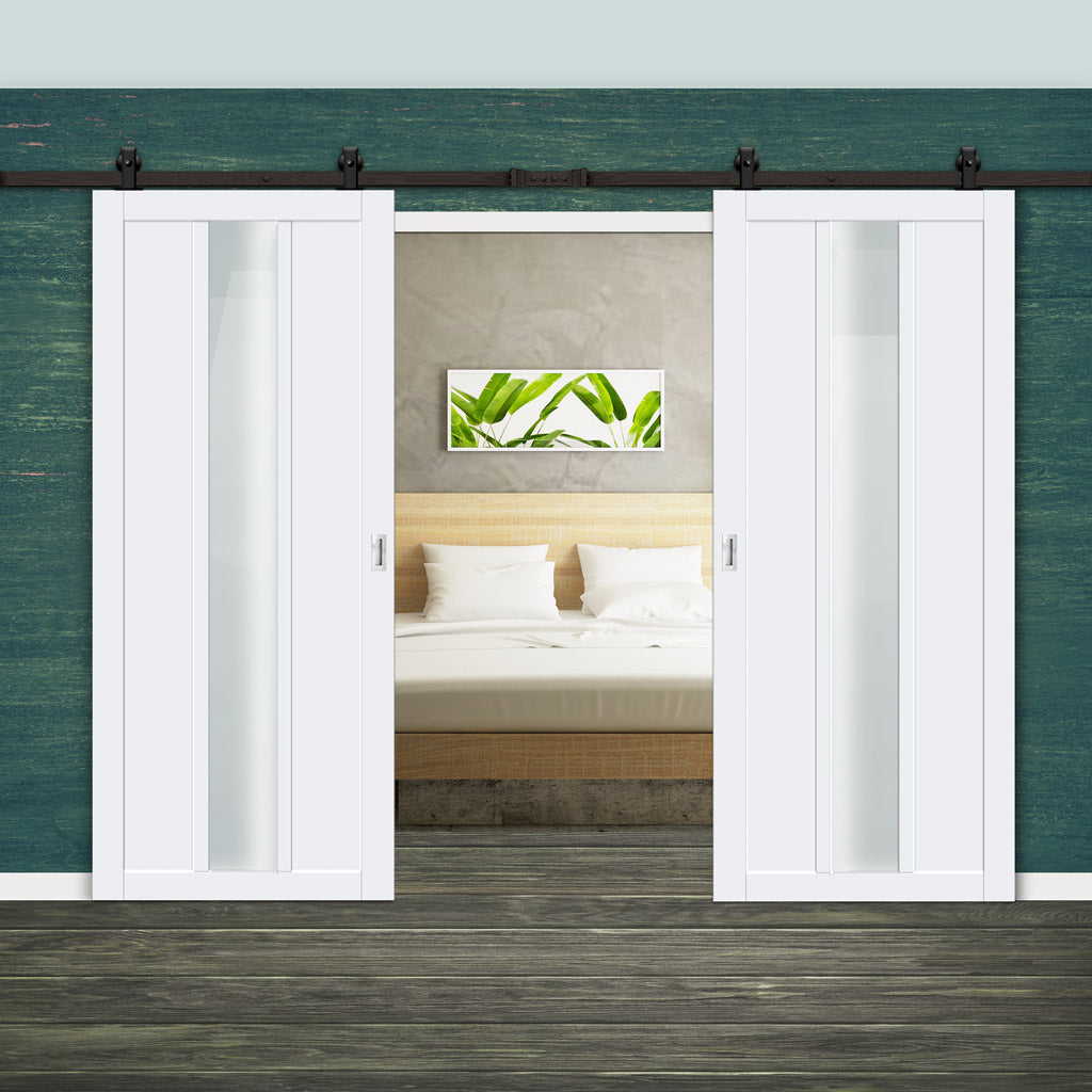 Top Mounted Black Sliding Track & Solid Wood Double Doors - Eco-Urban®