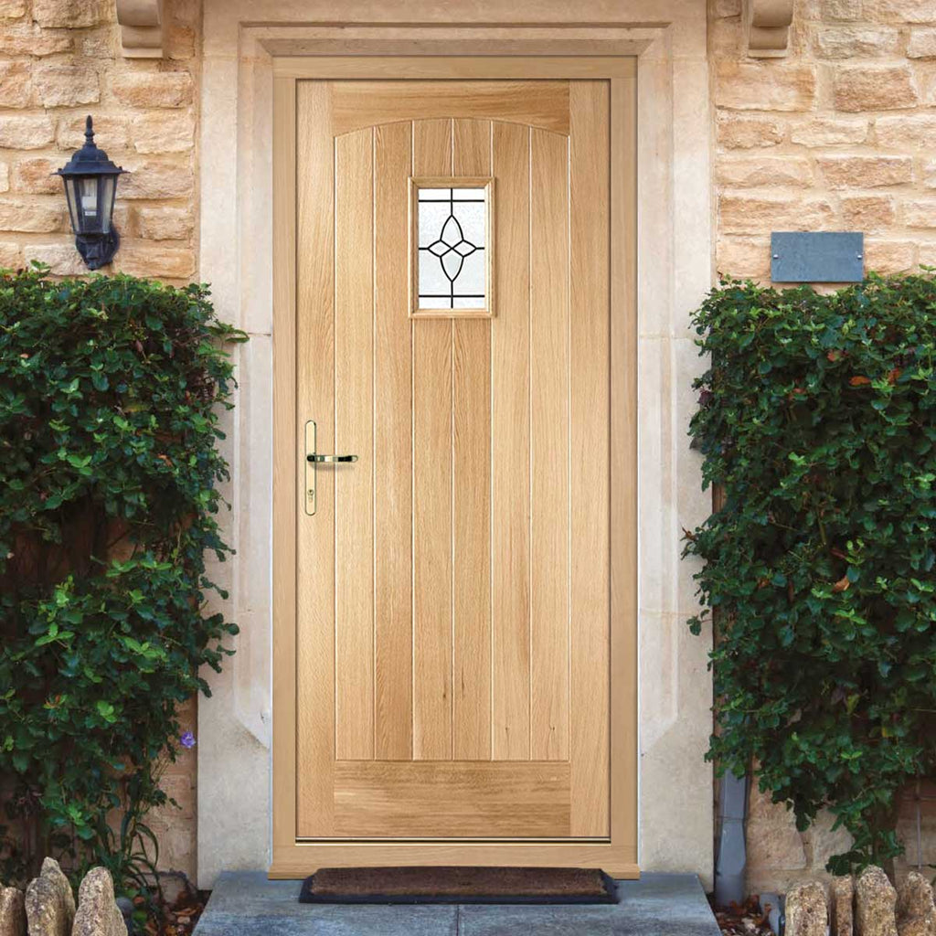 Cottage Exterior Oak Front Door and Frame Set - Bevel - Tri Glazing
