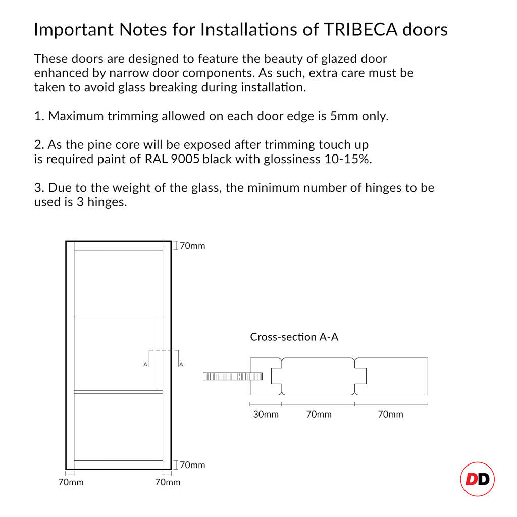 Three Folding Doors & Frame Kit - Tribeca 3 Panel Black Painted 3+0