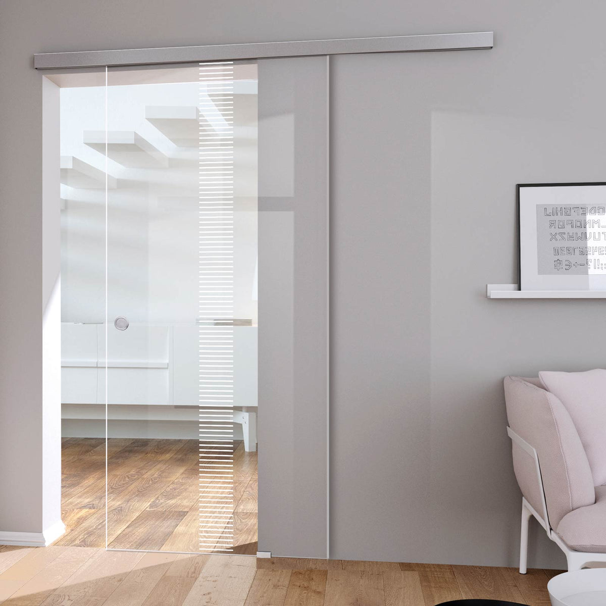 Single Glass Sliding Door - Duns 8mm Clear Glass - Obscure Printed Des ...