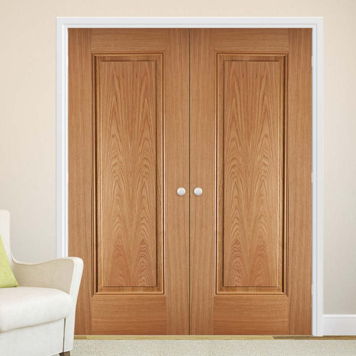 Eindhoven 1 Panel Oak Internal Door Pair - Prefinished