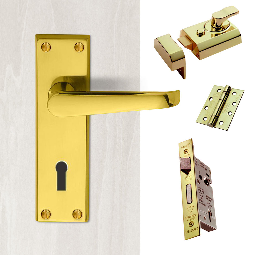 External M30 Victorian Suite Lever Front Door Handle Pack - Brass Fini