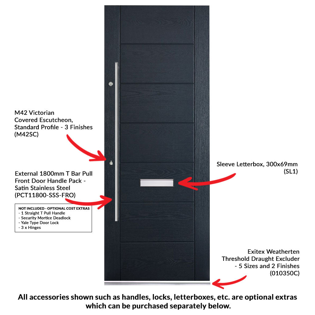 GRP Grey Modica Composite Refurbishment Front Door - Frosted Single Si