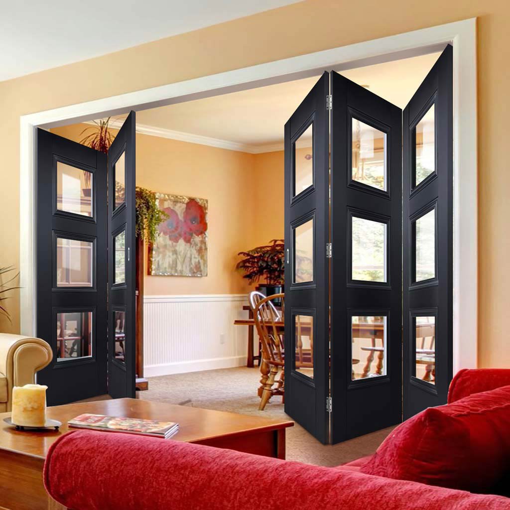 Five Folding Doors & Frame Kit - Amsterdam Black Primed 3+2 - Clear Gl