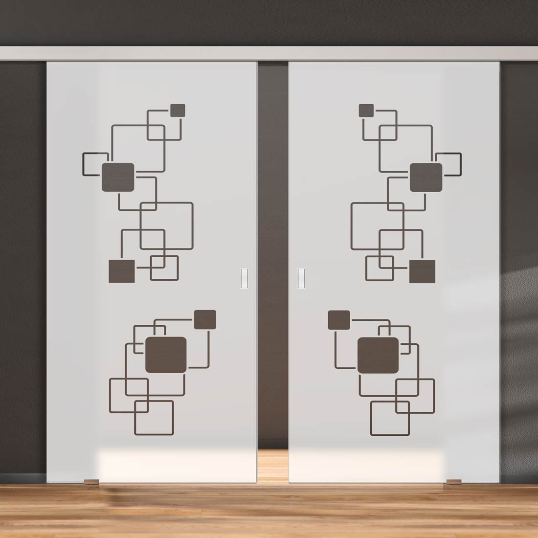 Double Glass Sliding Door - Geometric Pattern 8mm Obscure Glass - Clea