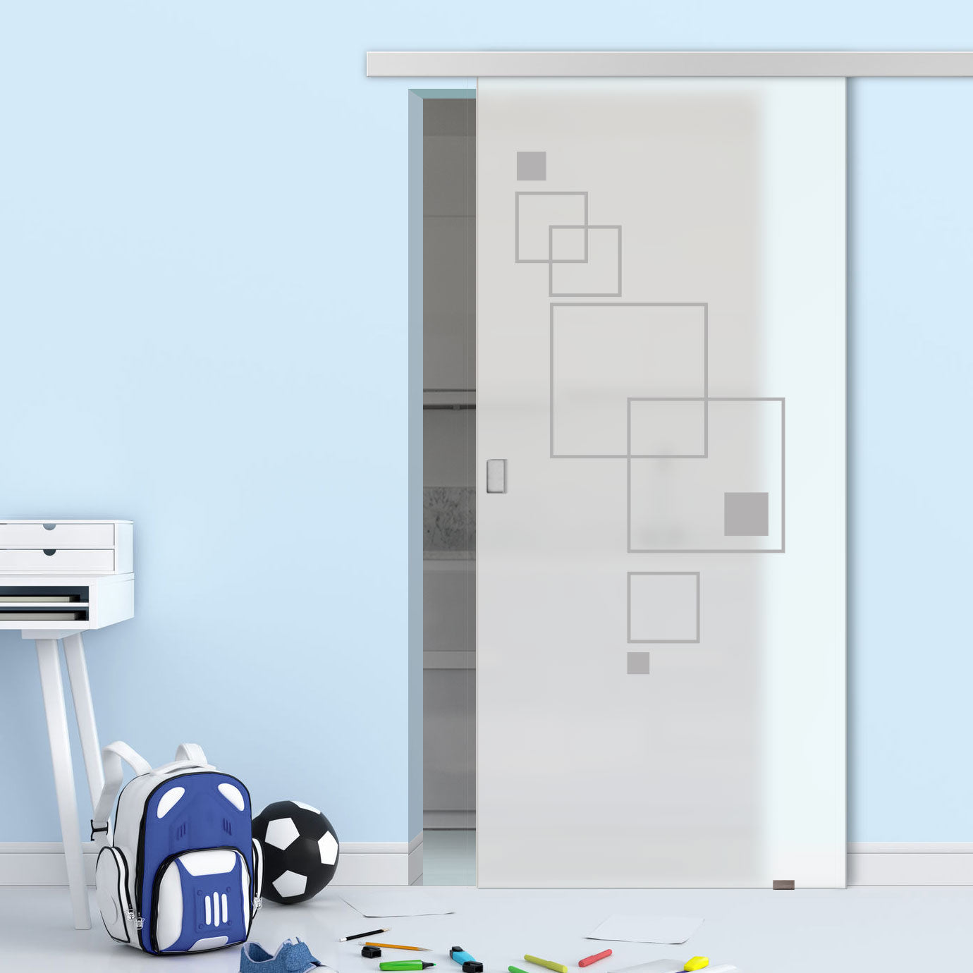 Single Glass Sliding Door - Geometric Square 8mm Obscure Glass - Obscu ...