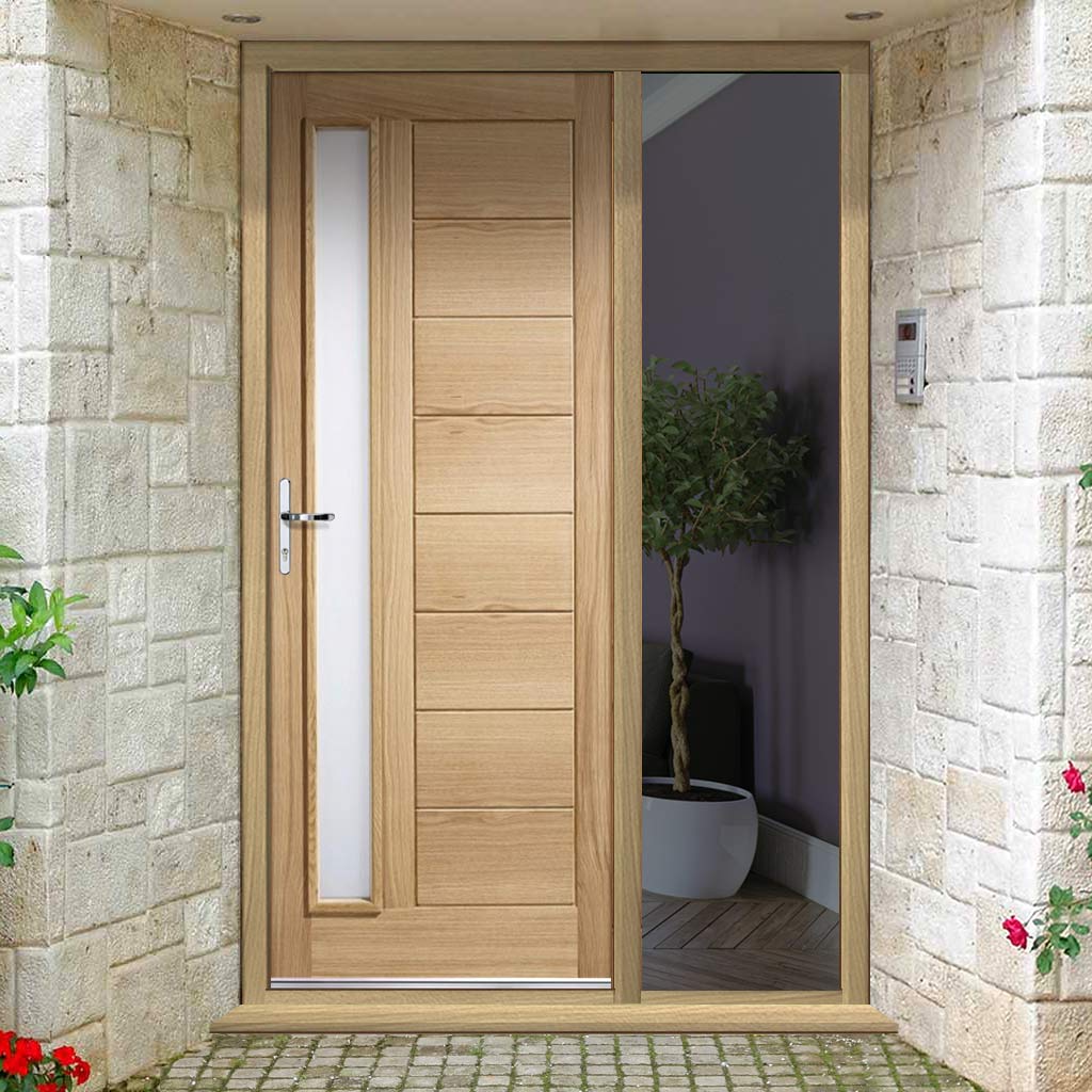 Goodwood Exterior Oak Front Door and Frame Set - Frosted Double Glazin