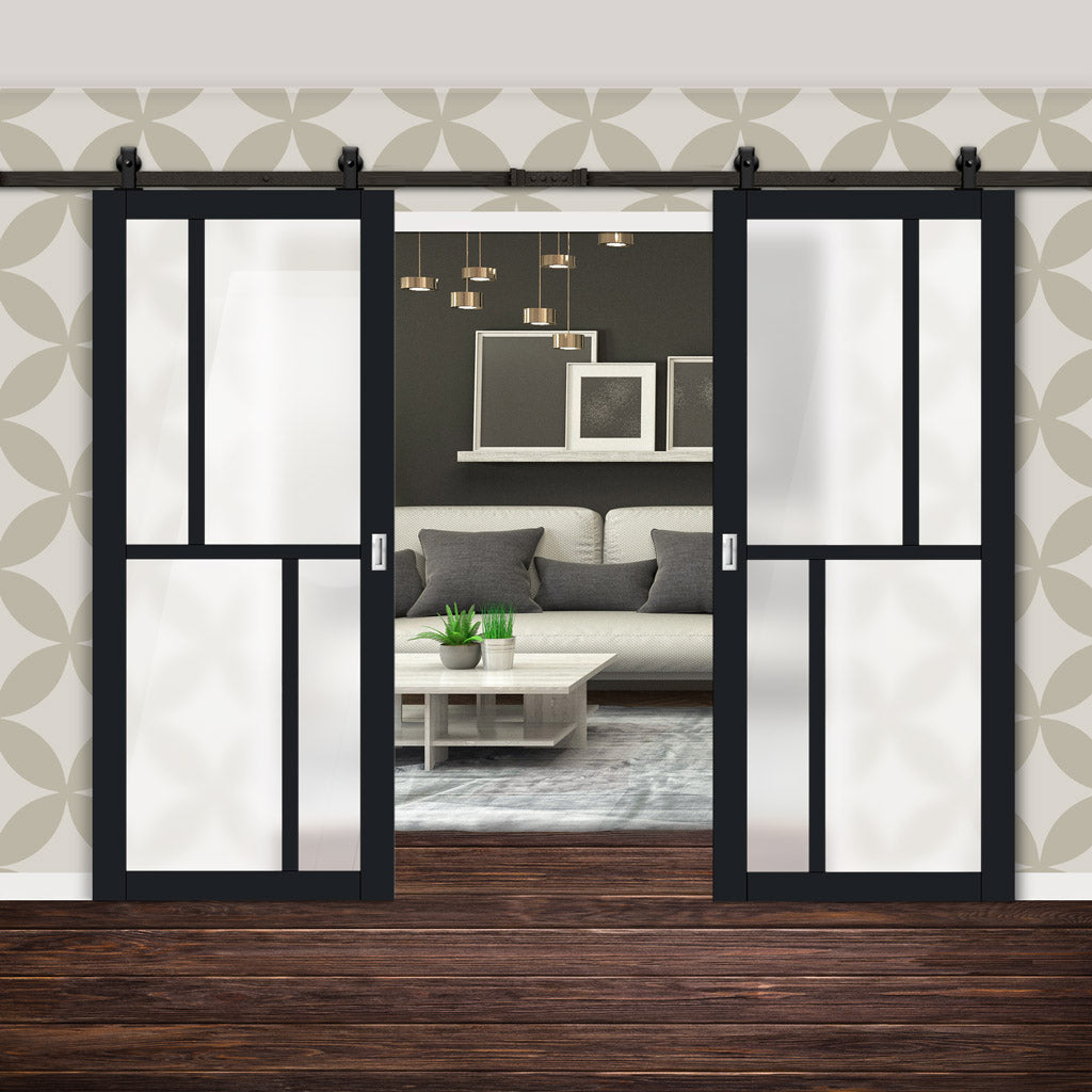 Top Mounted Black Sliding Track & Solid Wood Double Doors - Eco-Urban®