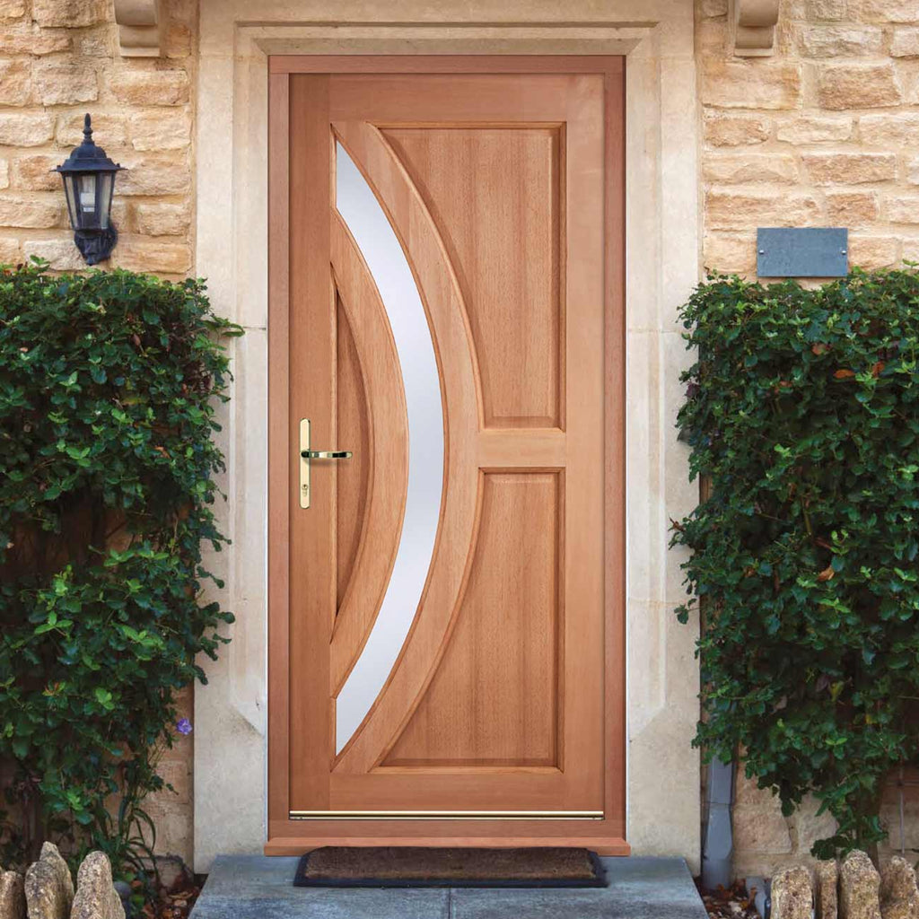 Harrow External Hardwood Front Door and Frame Set - Frosted Double Gla
