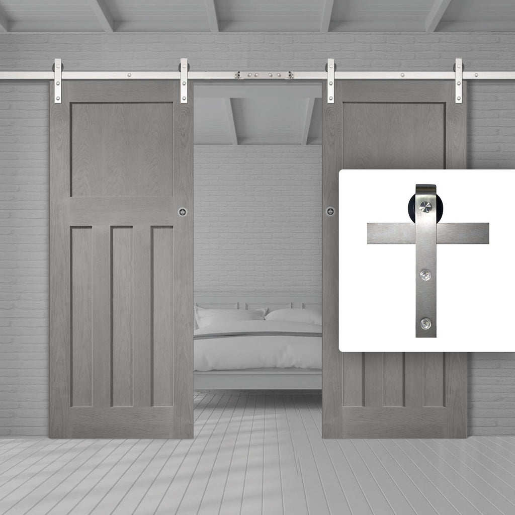 Stainless Steel Double Sliding Track for Wooden Doors - Barn Style - S
