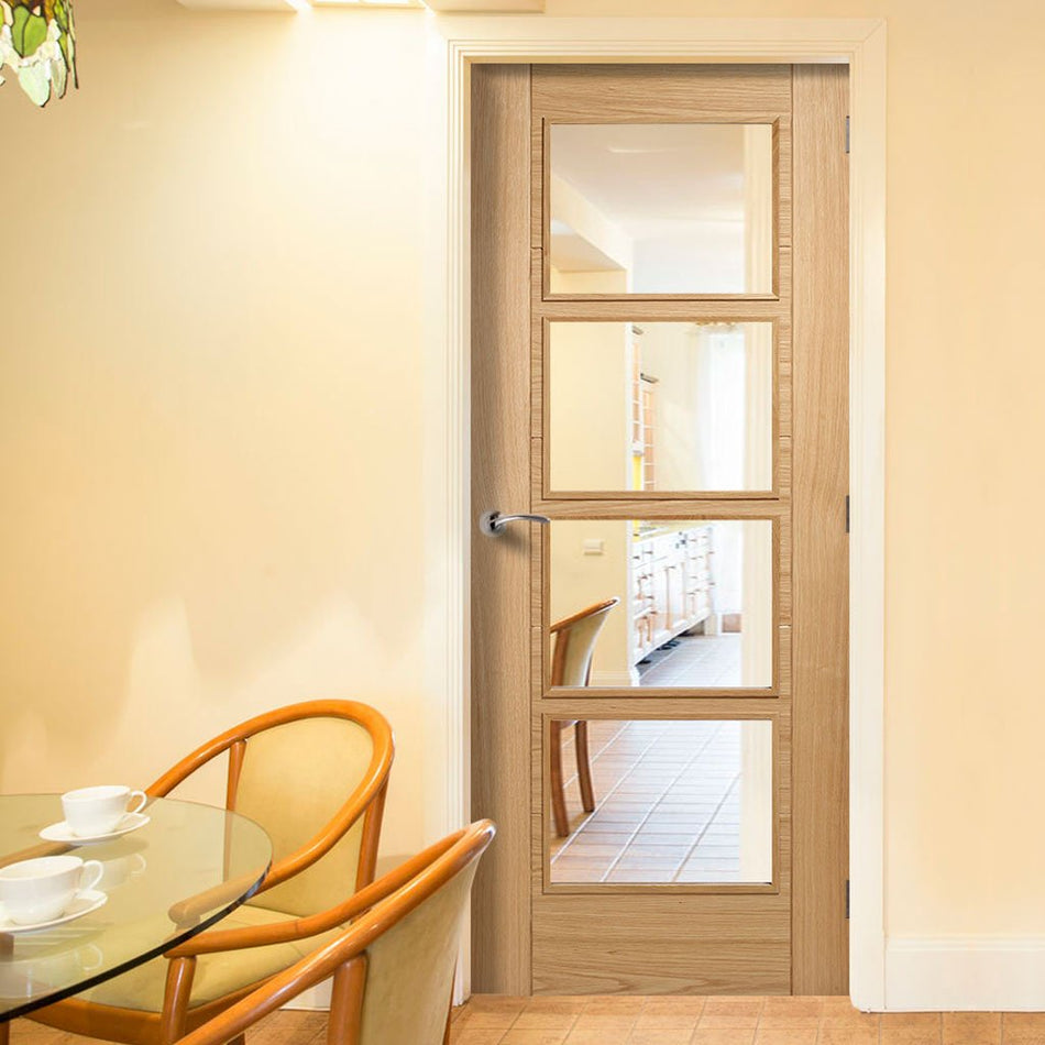 Vancouver Oak 4 Pane Fire Internal Door - Clear Glass - 1/2 Hour Fire ...