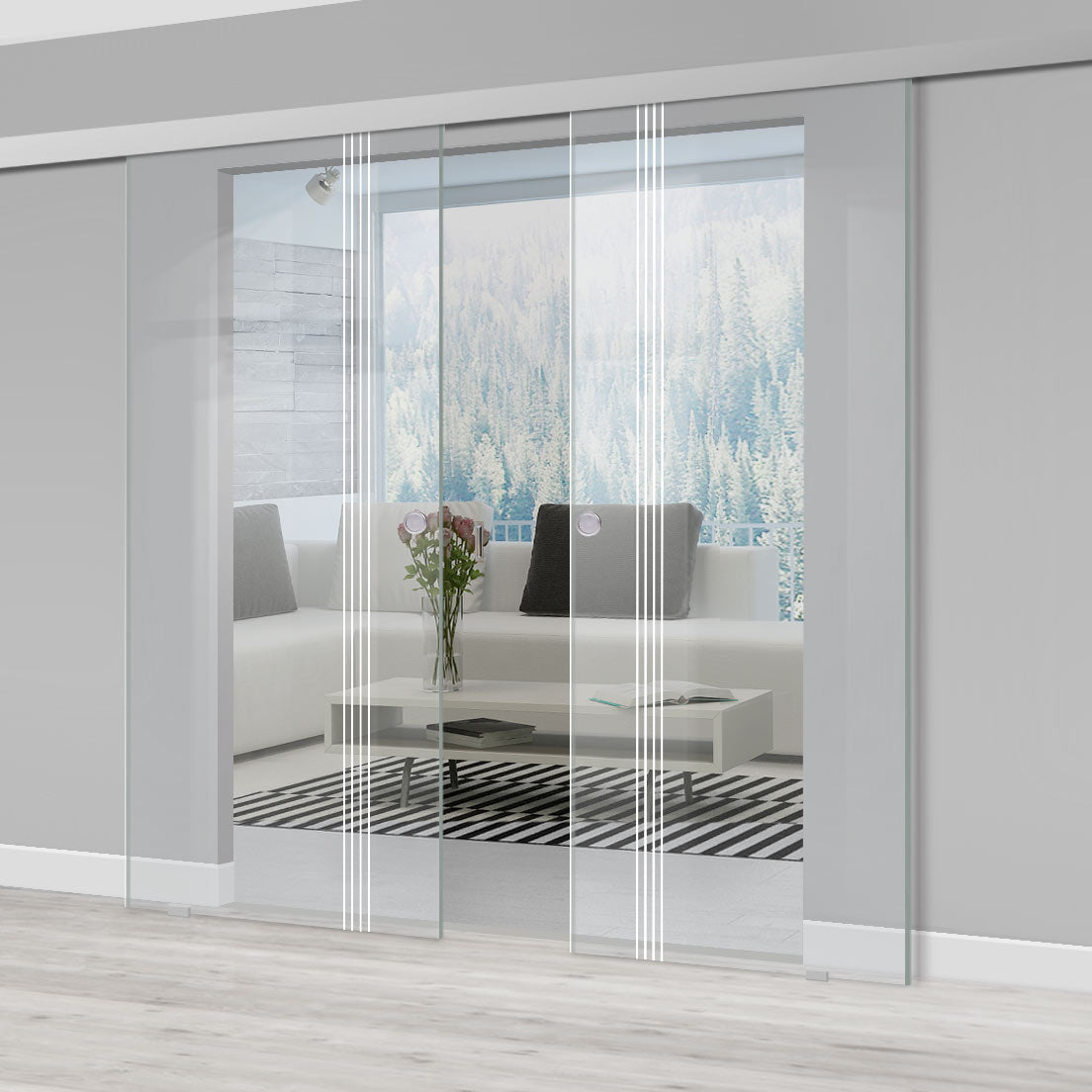 Double Glass Sliding Door Juniper 8mm Clear Glass Obscure Printed