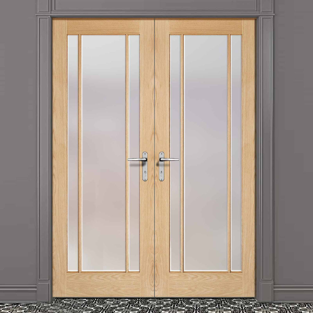 Lincoln Glazed Oak Internal Door Pair - Frosted Glass