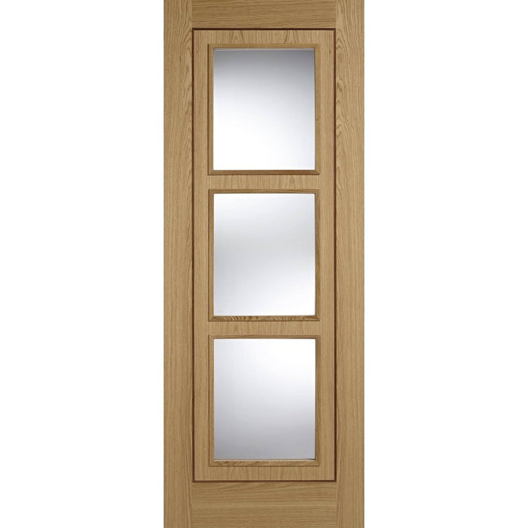 Oak 3 Pane Inlay Flush Internal Door Pair - Clear Glass - Prefinished ...