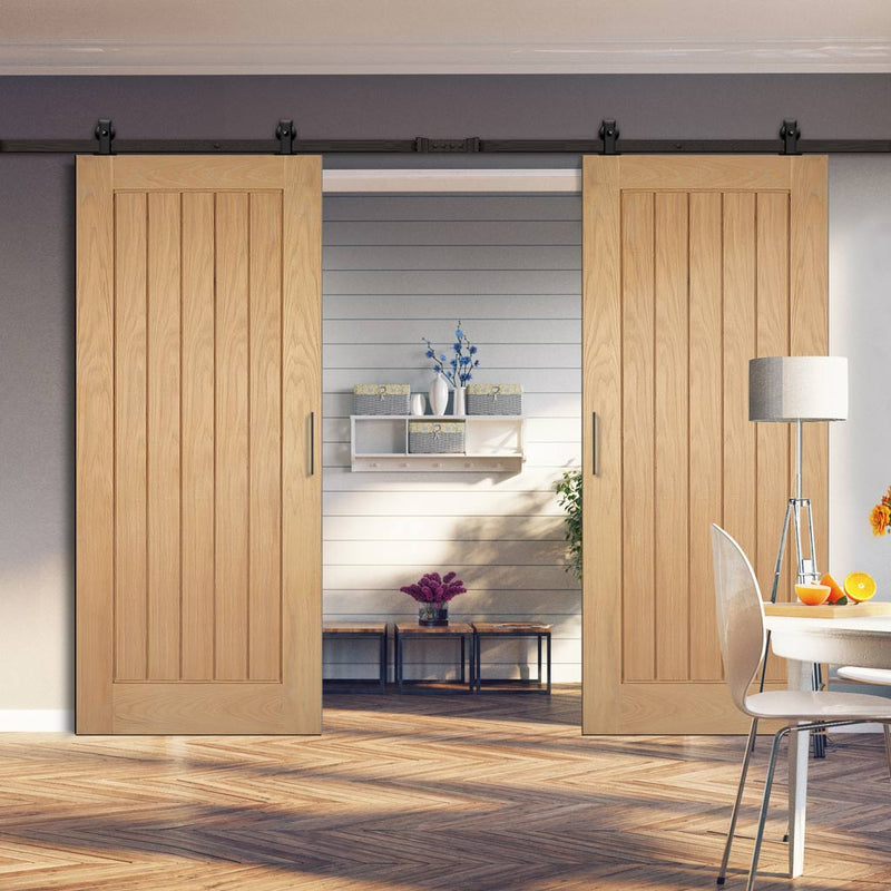 Top Mounted Black Sliding Track & Double Door - Mexicano Oak Doors - P ...