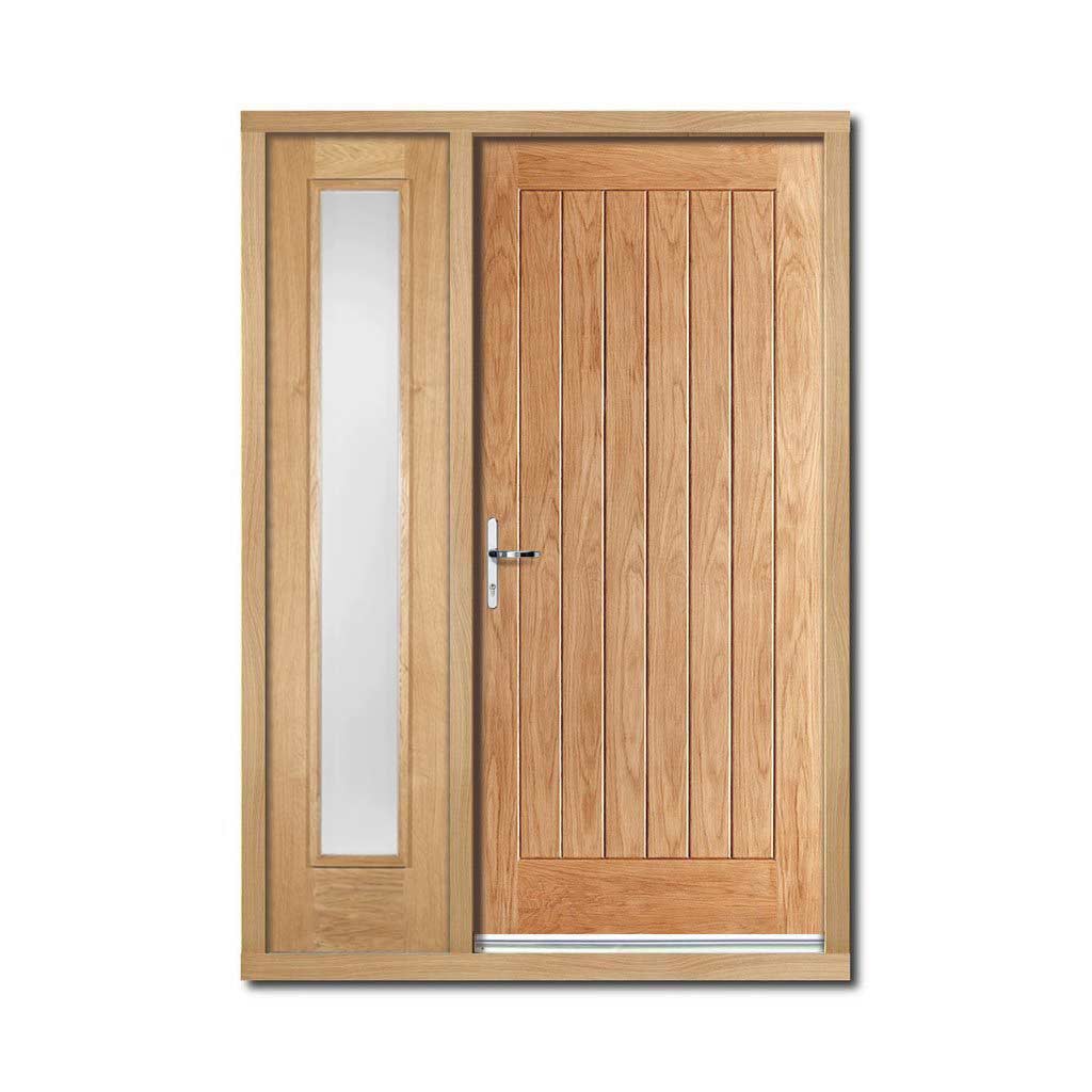 Norfolk Flush Exterior Oak Front Door and Frame Set - Frosted Double G