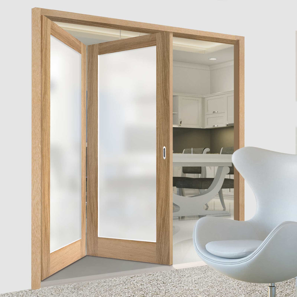 Two Folding Doors & Frame Kit - Pattern 10 Oak 2+0 - Frosted Glass - U