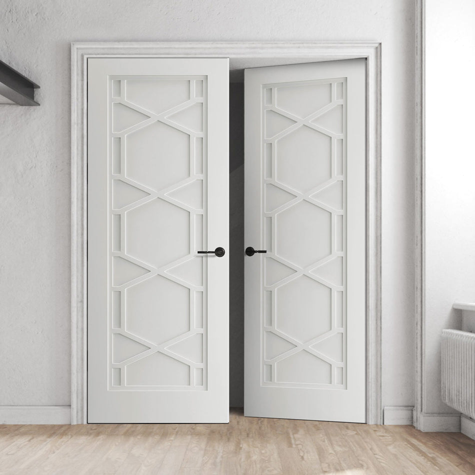 JB Kind Shaker Quartz Internal Door Pair - White Primed – Direct Doors