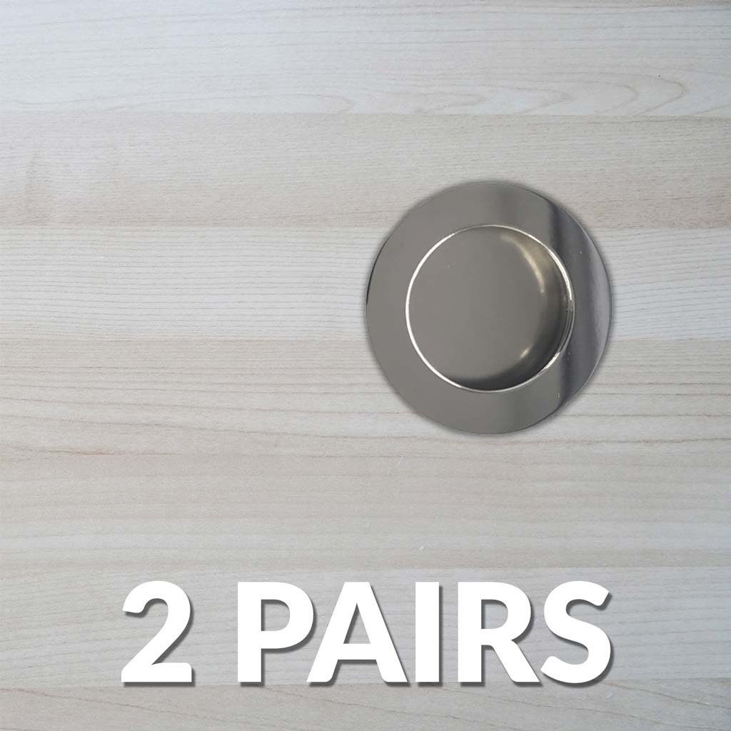 Two Pairs of Anniston 50mm Sliding Door Round Flush Pulls - Polished S