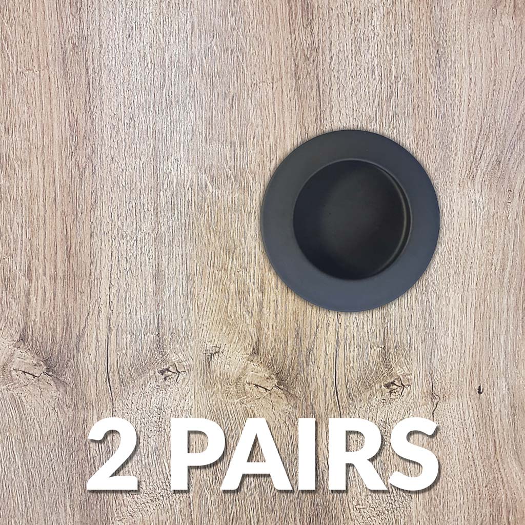 Two Pairs of Anniston 50mm Sliding Door Round Flush Pulls - Matt Black
