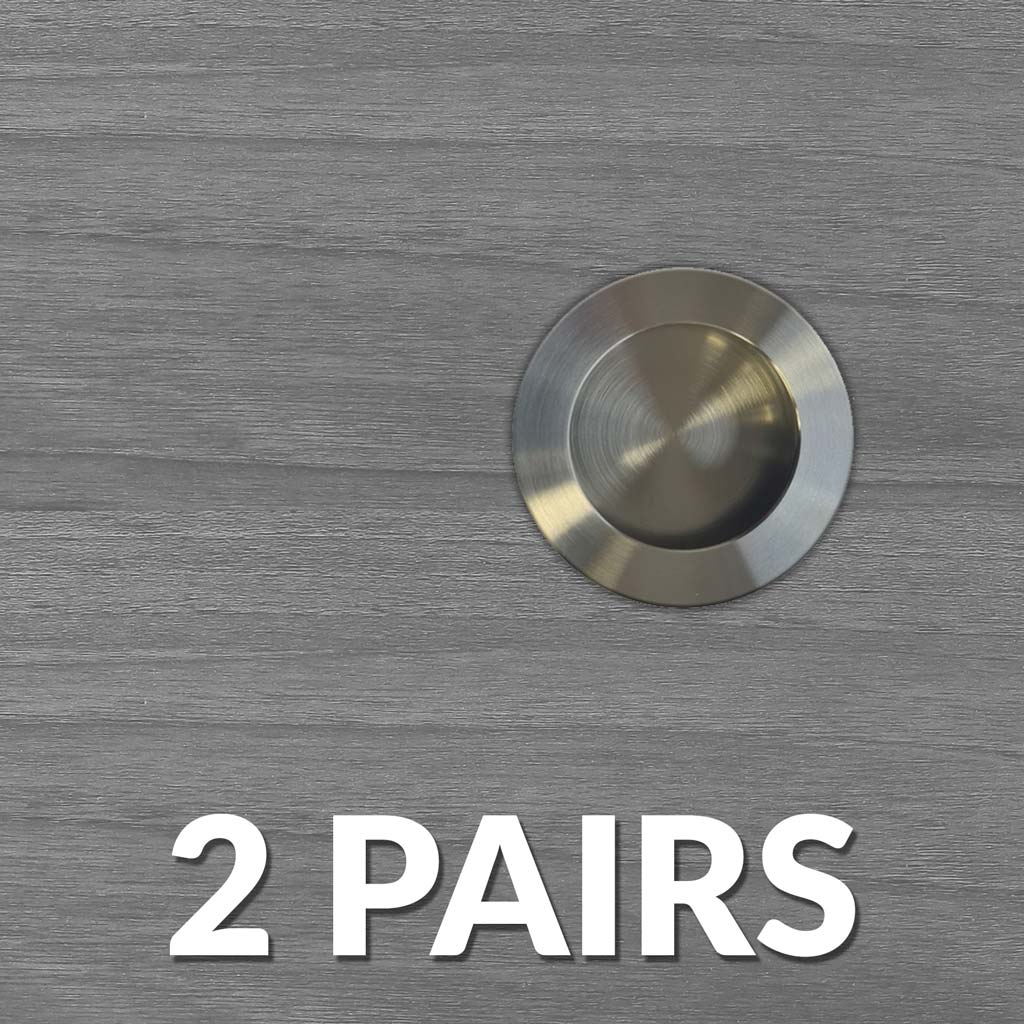 Two Pairs of Anniston 50mm Sliding Door Round Flush Pulls - Satin Stai