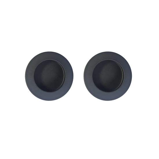 One Pair of Anniston 50mm Sliding Door Round Flush Pulls - Matt Black ...