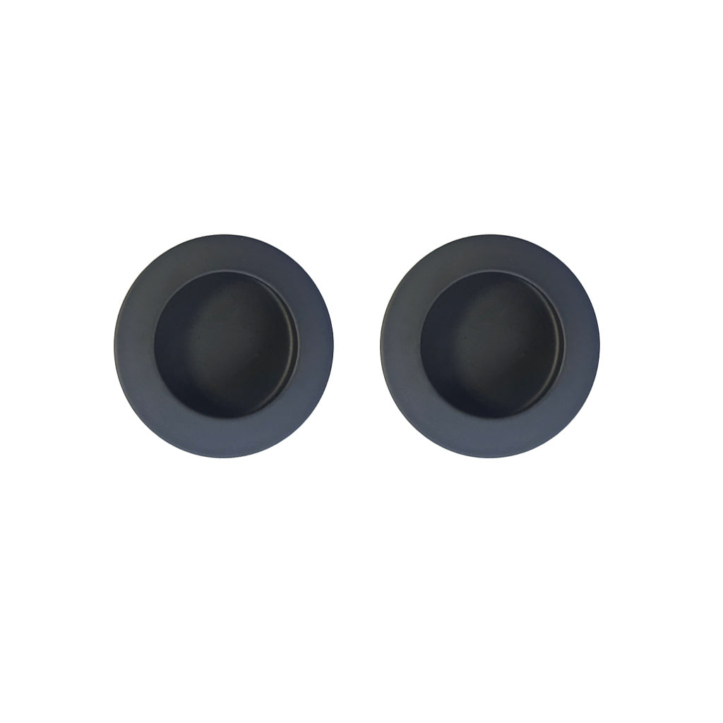 One Pair of Anniston 50mm Sliding Door Round Flush Pulls - Matt Black