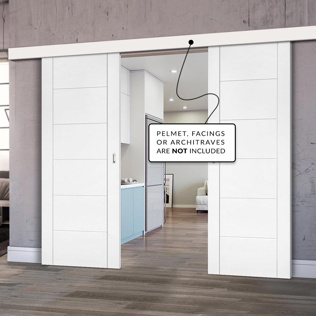 Double Sliding Door & Wall Track - Seville White Primed Flush Door