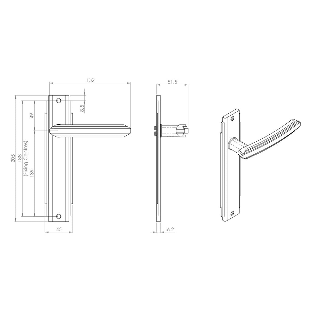 Art Deco ADR012 Lever Latch Door Handles on Backplate - 2 Finishes