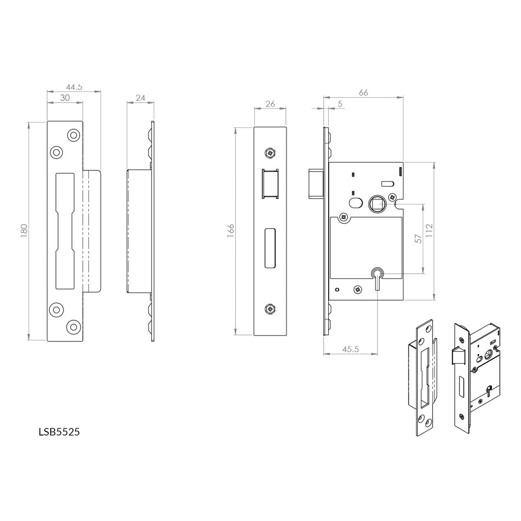 Mortice Sash Lock for Timber Doors - 2 Sizes and 2 Finishes