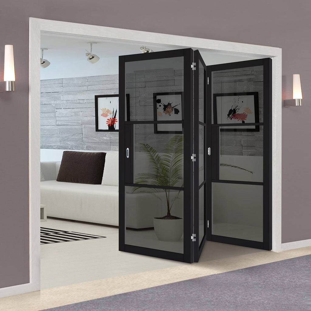 Three Folding Doors & Frame Kit - Tribeca 3 Pane Black Primed 3+0 - Ti