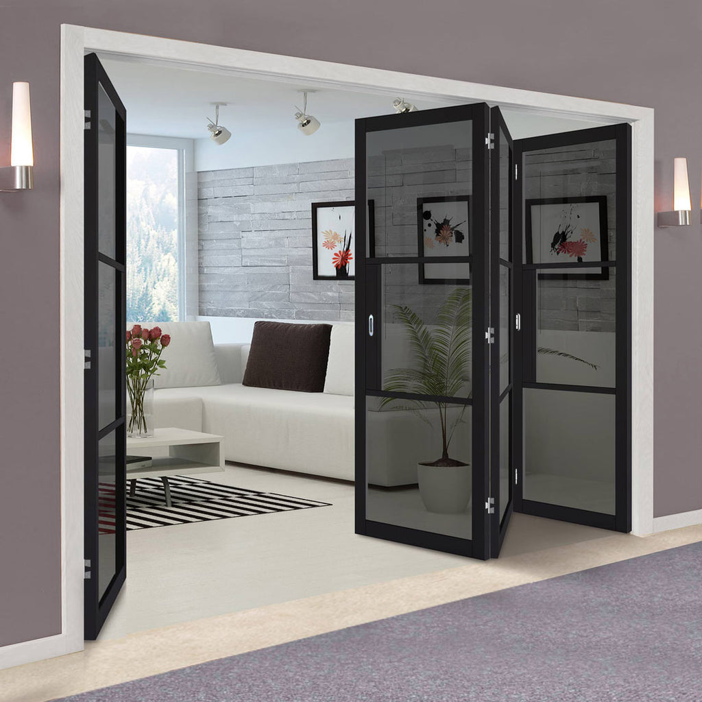 Four Folding Doors & Frame Kit - Tribeca 3 Pane Black Primed 3+1 - Tin