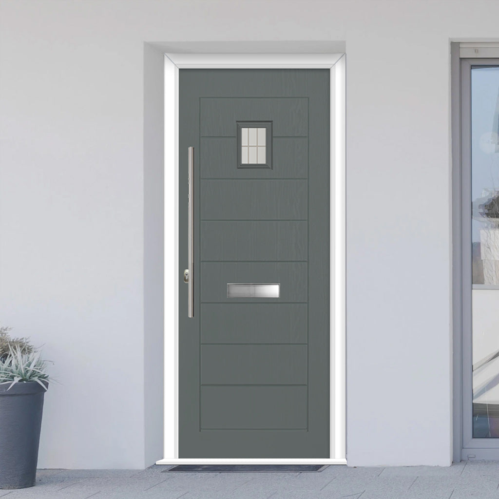 Aruba 1 Urban Style Composite Front Door Set with Linear Glass - Shown