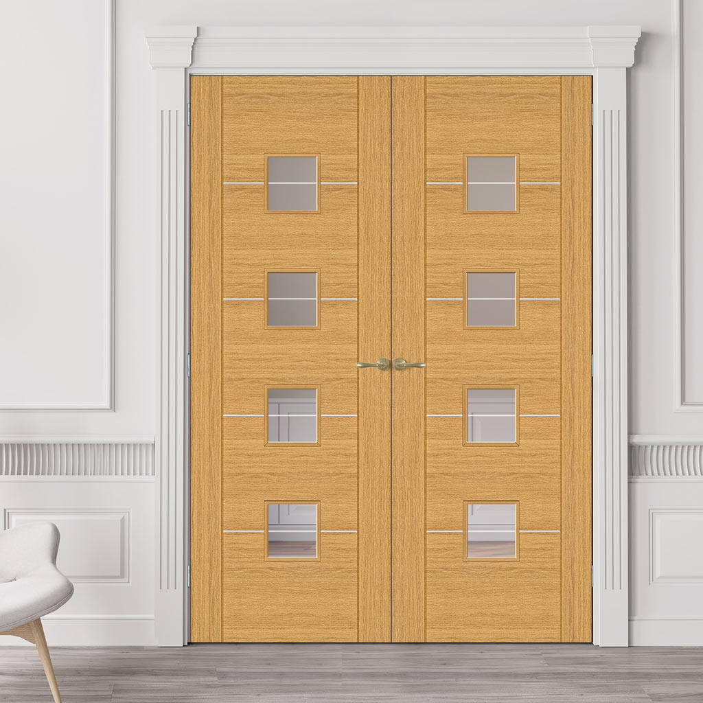 Valencia Oak Internal Door Pair - Clear Glass - Prefinished – Direct Doors