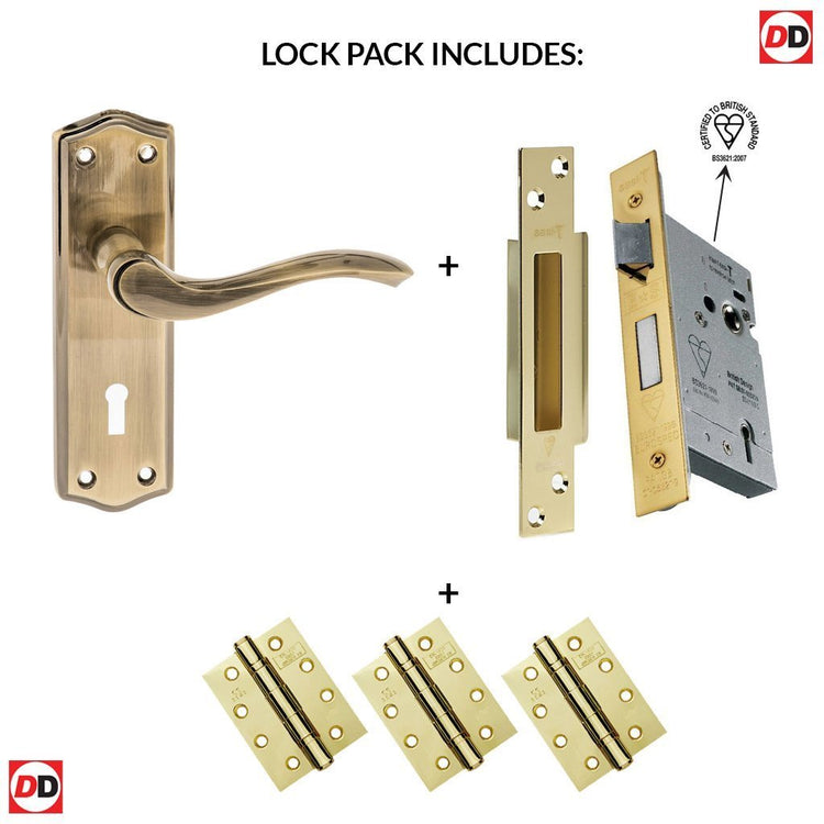 Warwick Old English Lever on Backplate Key Antique Brass Combo Handle ...